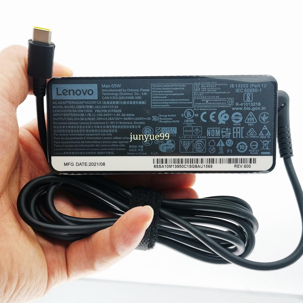 Lenovo 20V 3.25A 65W USB-C Type C Laptop Charger Adapter for ThinkPad ...