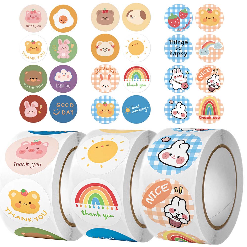 500Pcs/roll Cute Rabbit Bear Cartoon Stickers Scrapbook Sticker ...