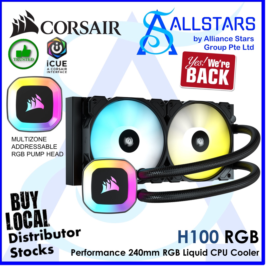 CORSAIR H100 RGB Performance 240mm RGB Liquid CPU Cooler (CW-9060053-WW ...