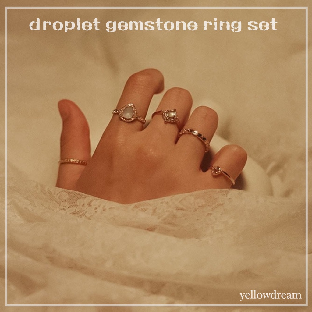 Yellow Dream Water Drop gemstone Ring Set 5 Pcs Korean Style Women Ring ...