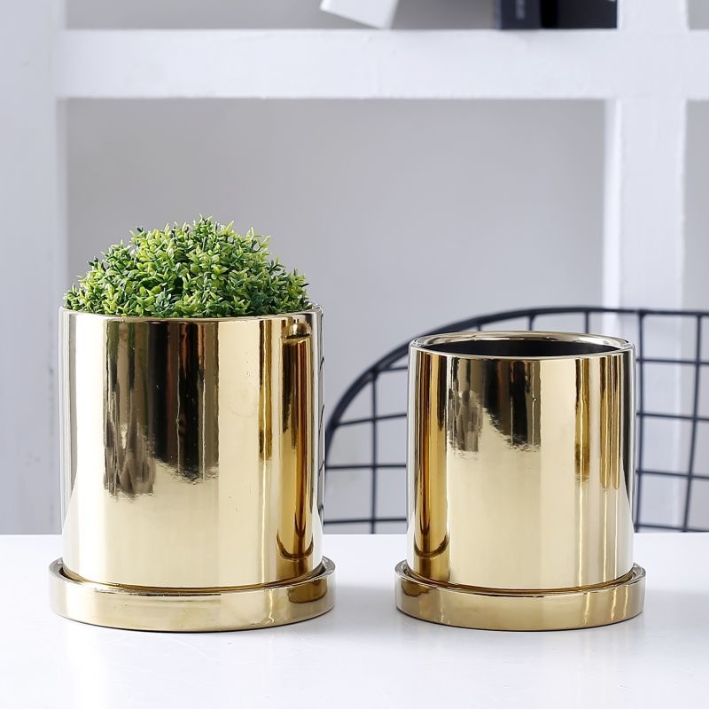 Gold Ceramic Flower Pot Nordic Light Luxury Rose Gold Dazzling Silver ...