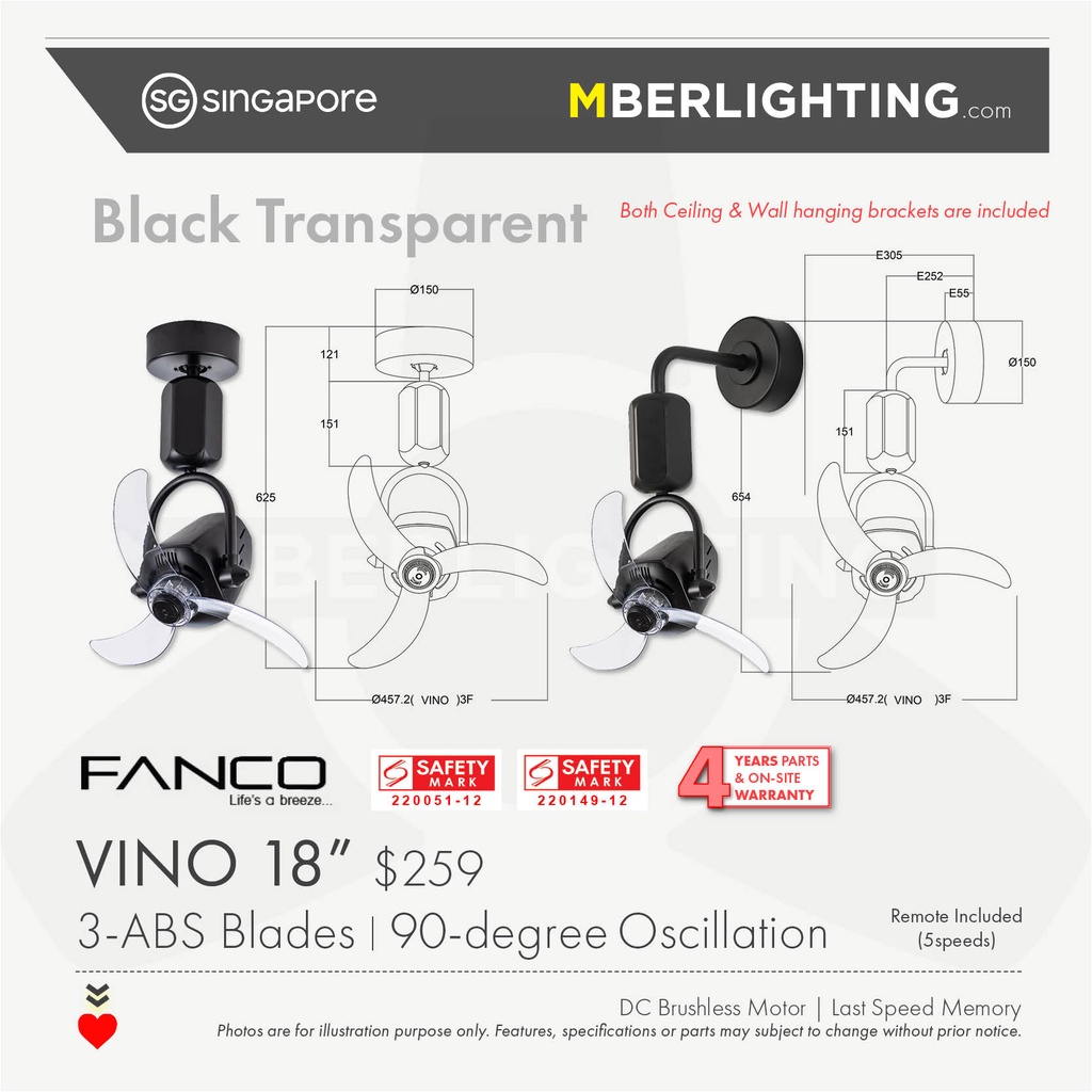FANCO Dono 16"Corner Fan: Ceiling & Wall Mounting Options with Remote ...