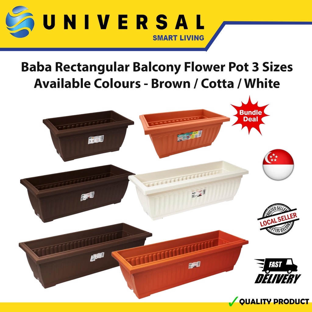 [SG SHOP SELLER] Baba Rectangular Balcony Flower Pot 3 Sizes Available ...