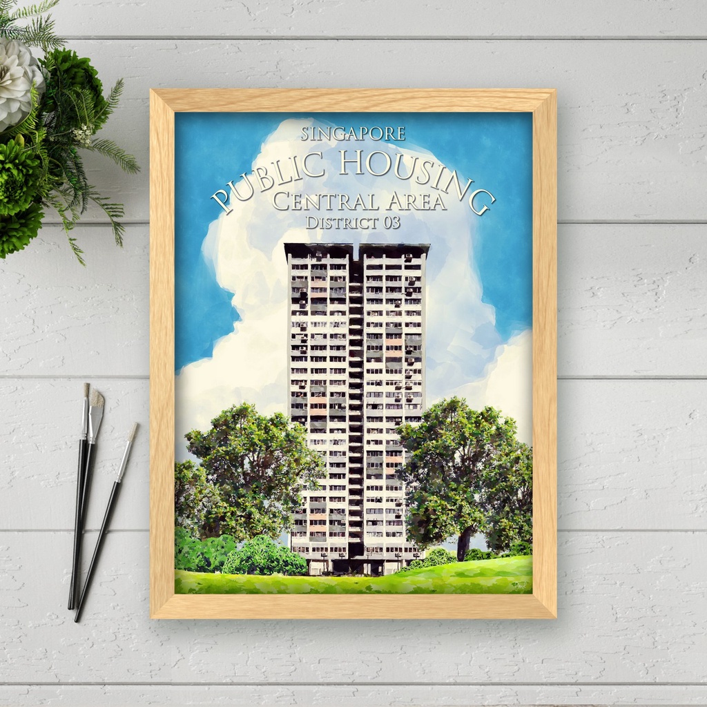 Singapore Public Housing (HDB) Central Area Watercolour painting Poster ...