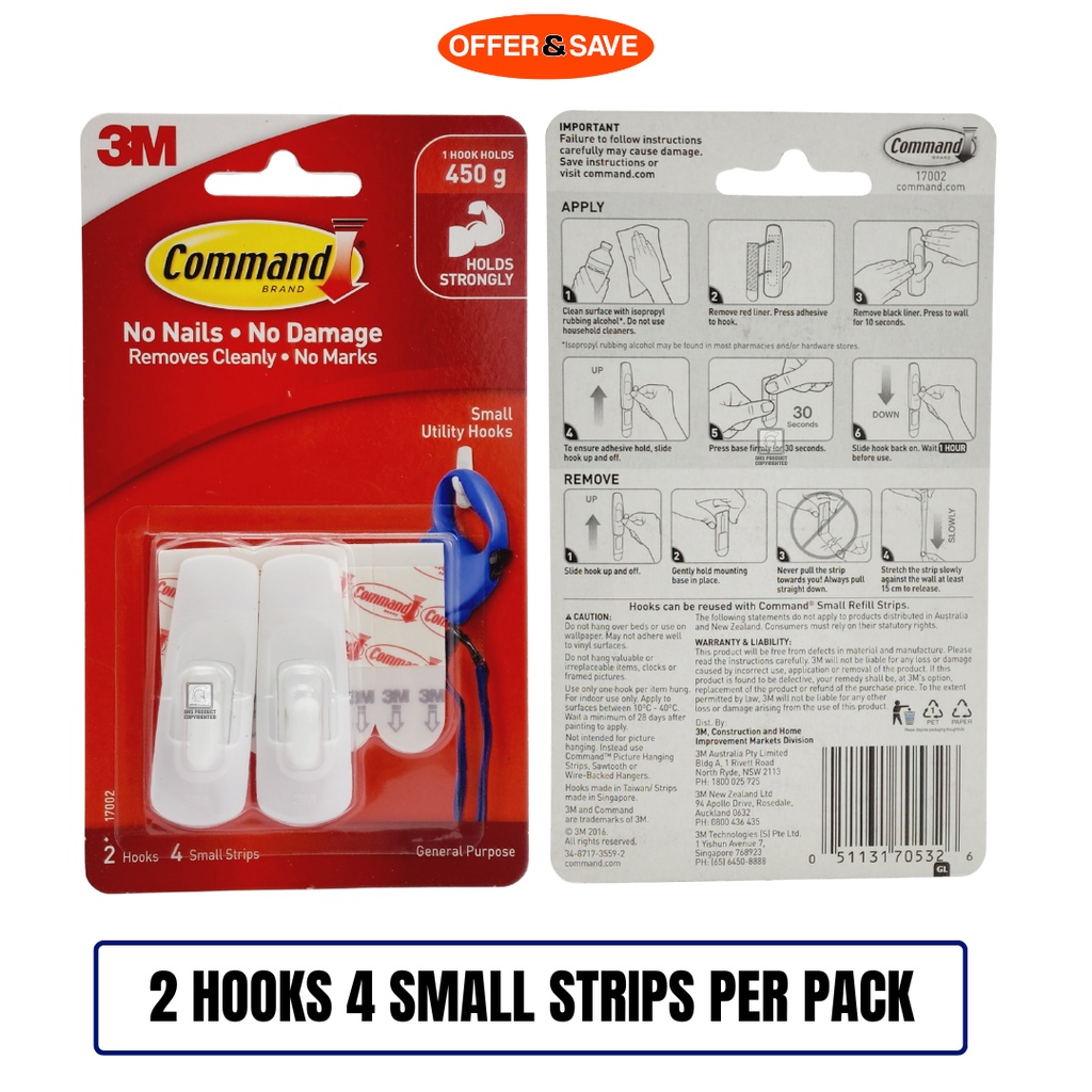 [Local Set] 3M Command General Purpose Hooks Ceiling Hooks Clothes Hook ...