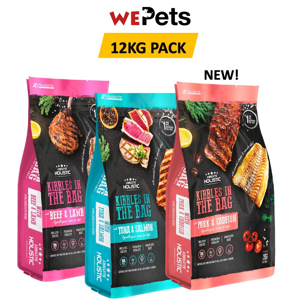 Absolute Holistic Kibbles Hypoallergenic Dog Food Dry Food (12kg ...