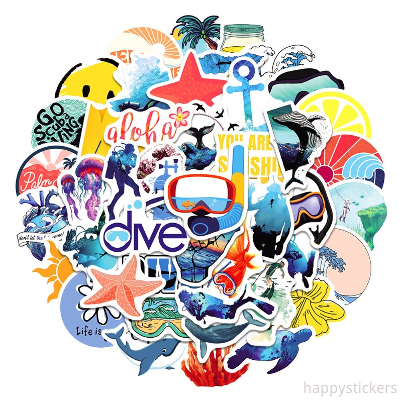 50pcs Diving Adventure Dive Stickers Ocean Waterproof Stickers for ...