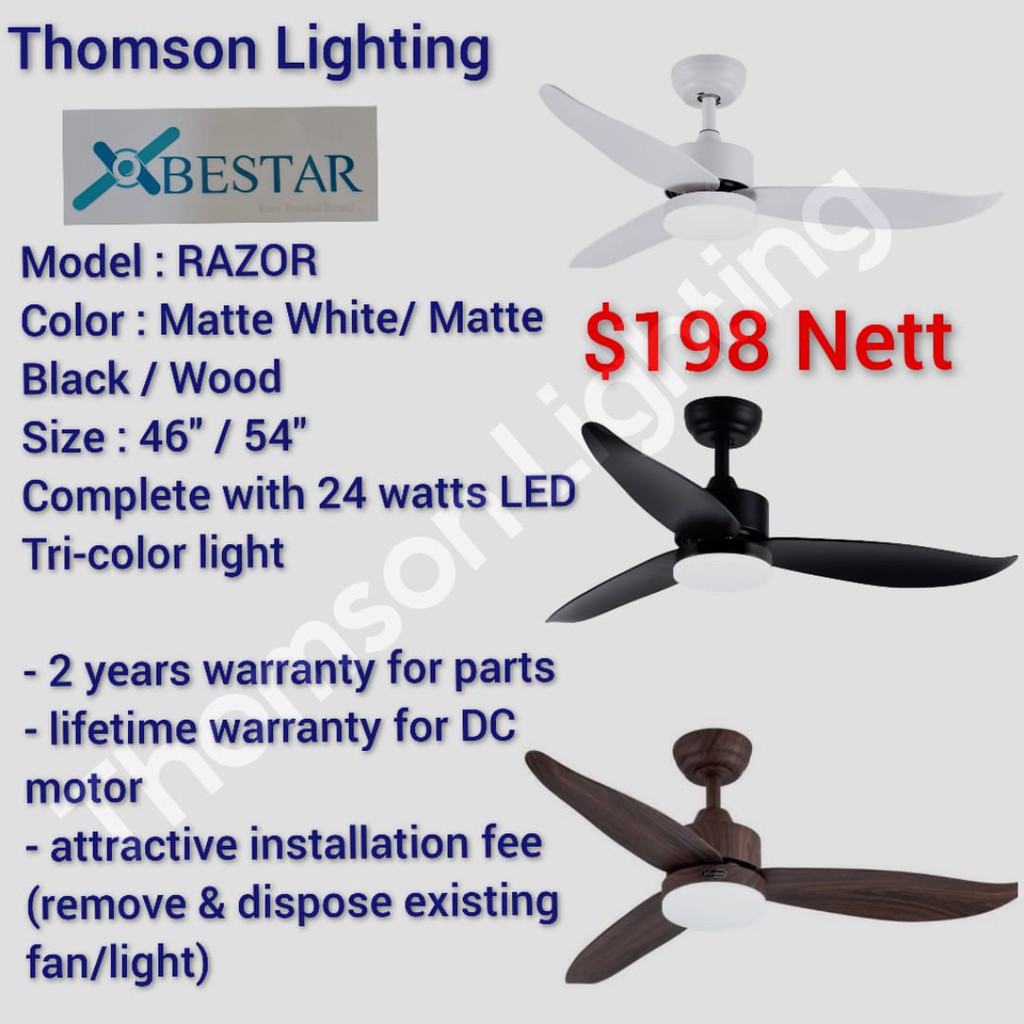 BESTAR RAZOR DC motor 3-Blade fan with Tri-Color Led Light & Remote ...