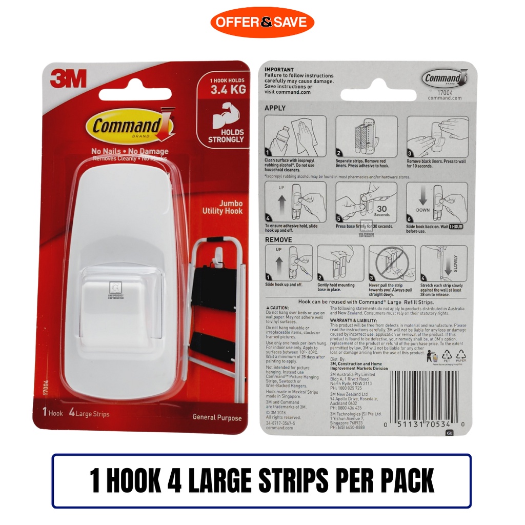 [Local Set] 3M Command General Purpose Hooks Ceiling Hooks Clothes Hook ...