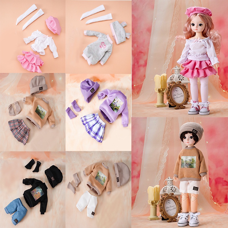 Clothes for 30 CM 1/6 Bjd Doll DIY Dress Up Four-piece Set Dolls Skirt Fashion Casual Suit Toy ...
