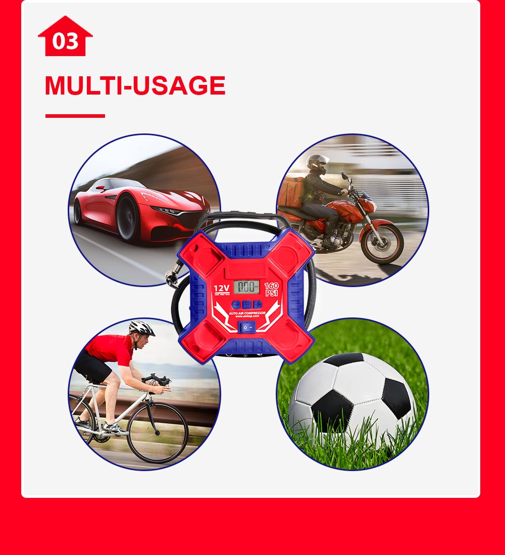 EMTOP 12V Portable Auto Air Compressor With Auto-Shutoff For Car ...