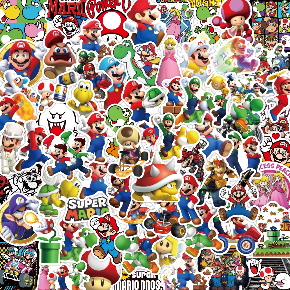 100 pcs Super Mario Brothers Cute Cartoon Waterproof PVC Stickers (2 ...