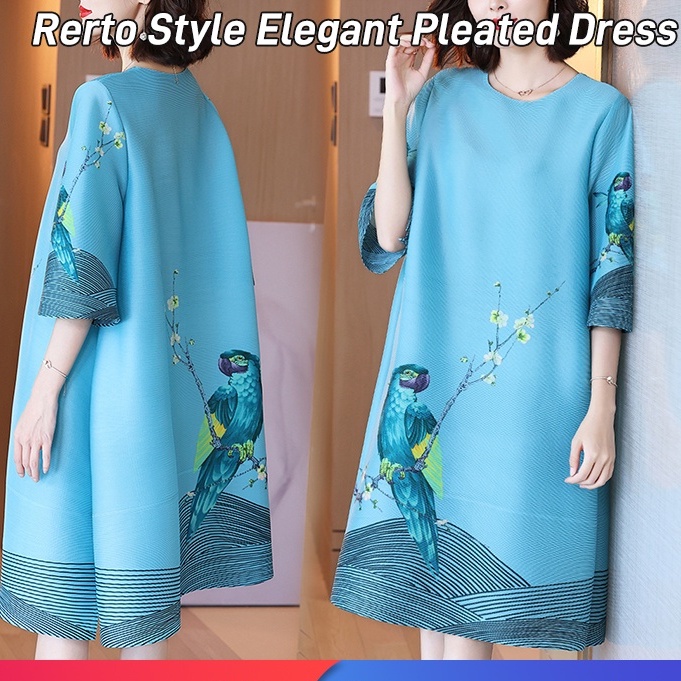 Rerto Style Elegant Pleated Dress | Shopee Singapore