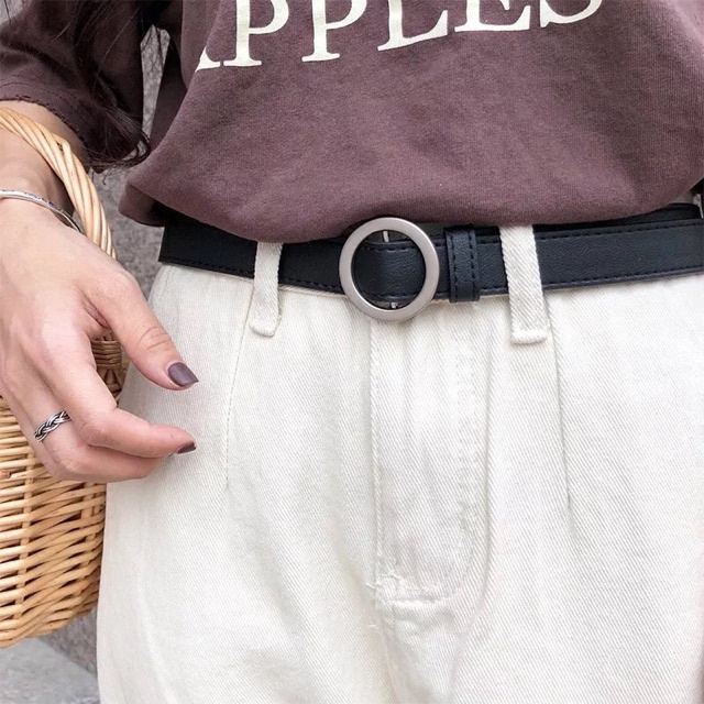 Unisex Women's Belt with ROUND FACE - Ulzzang Round Square Leather Belt ...