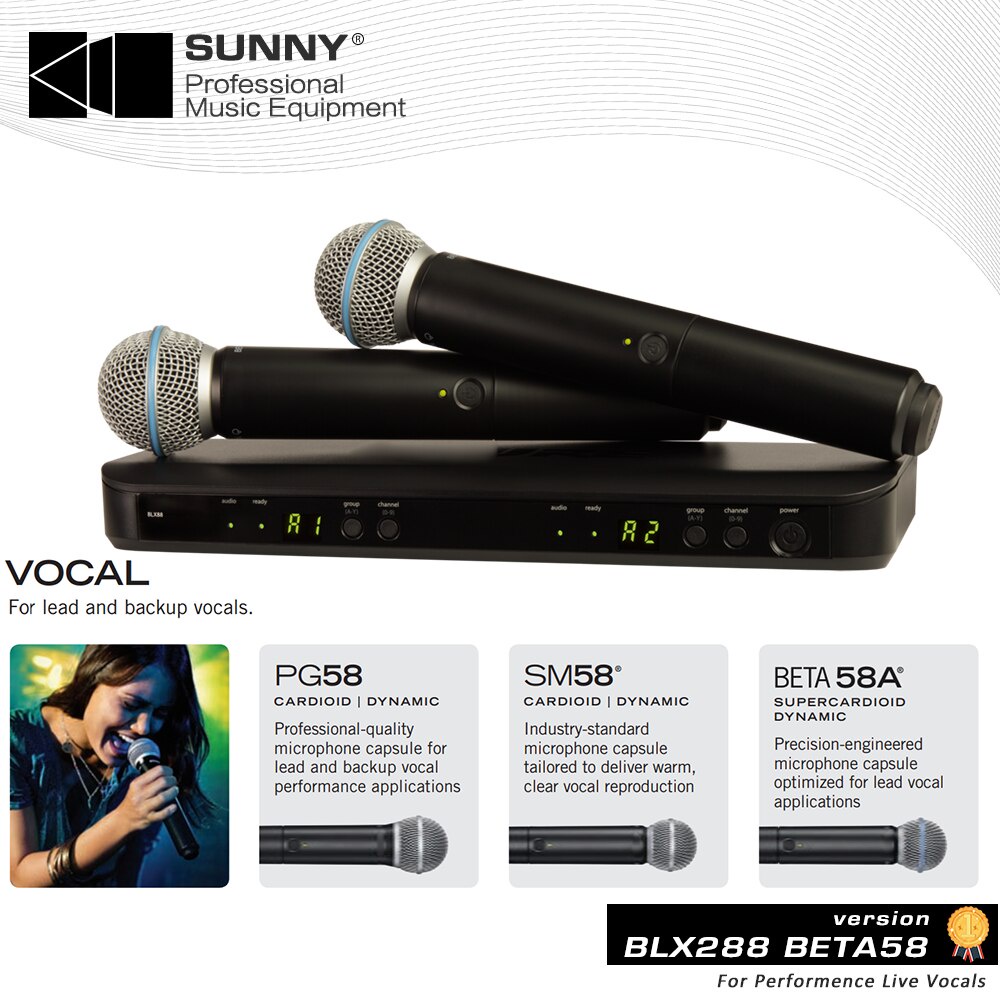 BLX8 BLX288 BETA58 SM58 PG58 2 channel wireless Microphone UHF dual ...