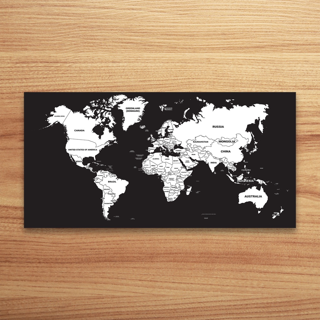 HIASAN DINDING PUTIH HITAM Black and White World Map Wall Decoration ...