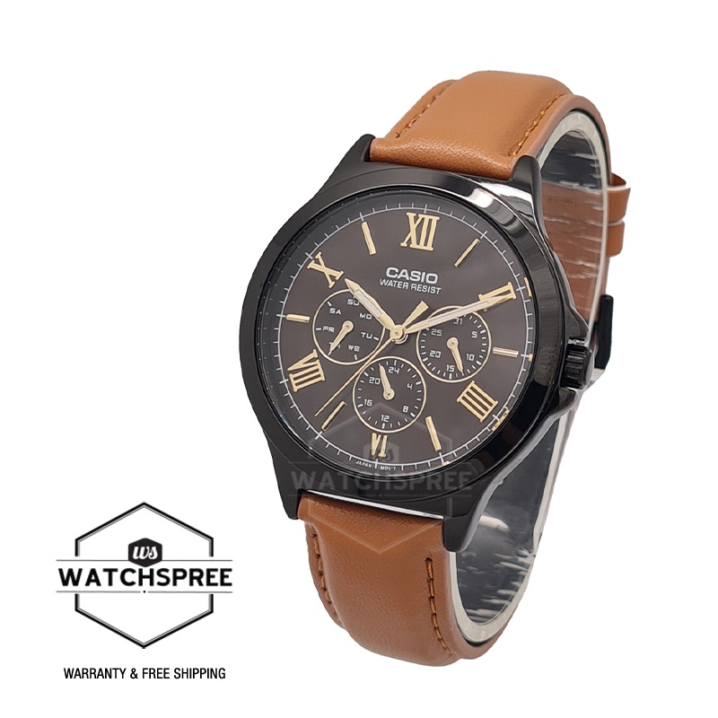 Casio Mens Analog Multi Hands Brown Leather Strap Watch Mtpv300bl 5a Mtp V300bl 5a Shopee