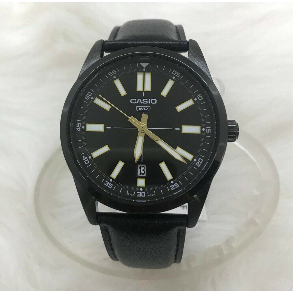 Casio MTP-VD02BL-1E Black Analog Black Leather Quartz Men's Sport Dress ...