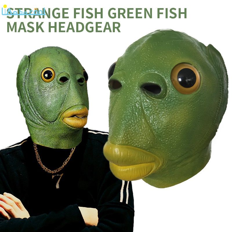 Weird Fish Green Fish Mask Latex Green Fish Headgear Run Boba Mask Prom ...