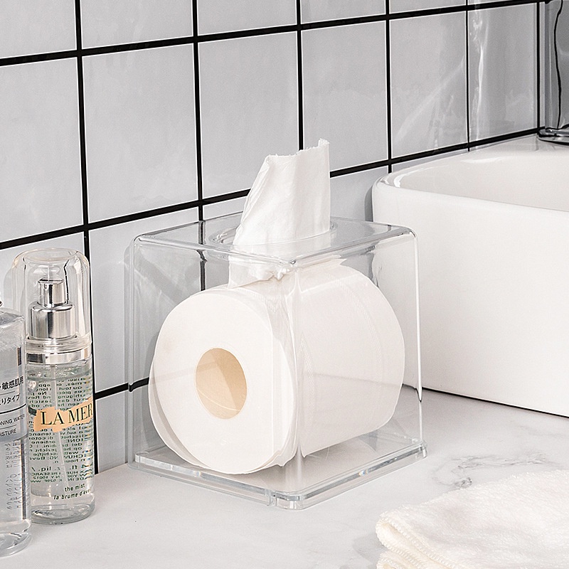 Transparent Acrylic Tissue Box Desktop Storage Square Face Towel Paper ...