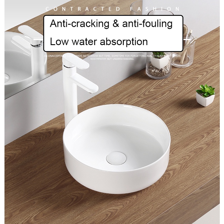 Round Ceramic Vessel Sink Bathroom Porcelain Wash basin Topmount ...