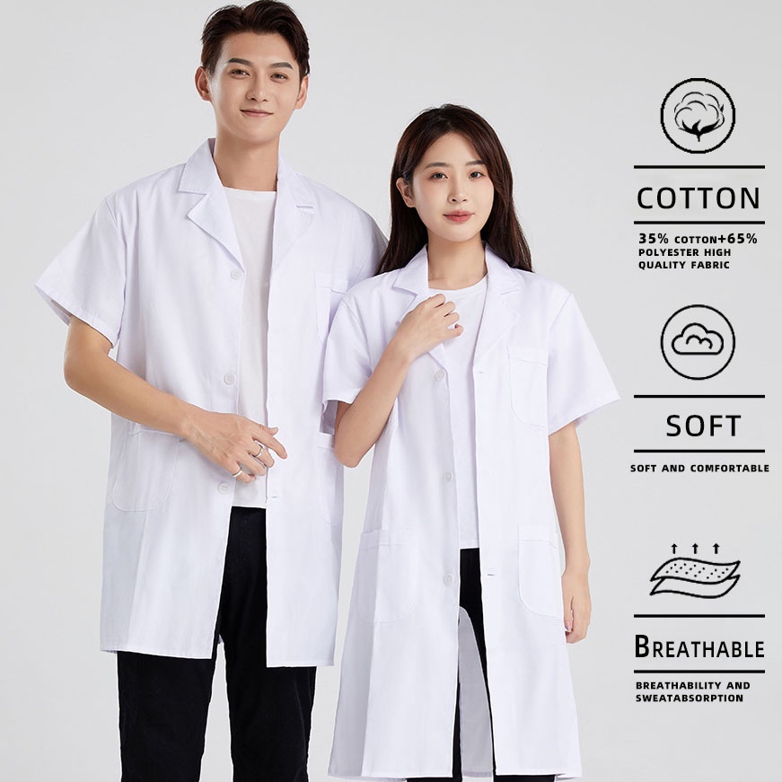 Lab gown White Short Sleeve Lab Coat Doctor Laboratory Gown | Shopee ...
