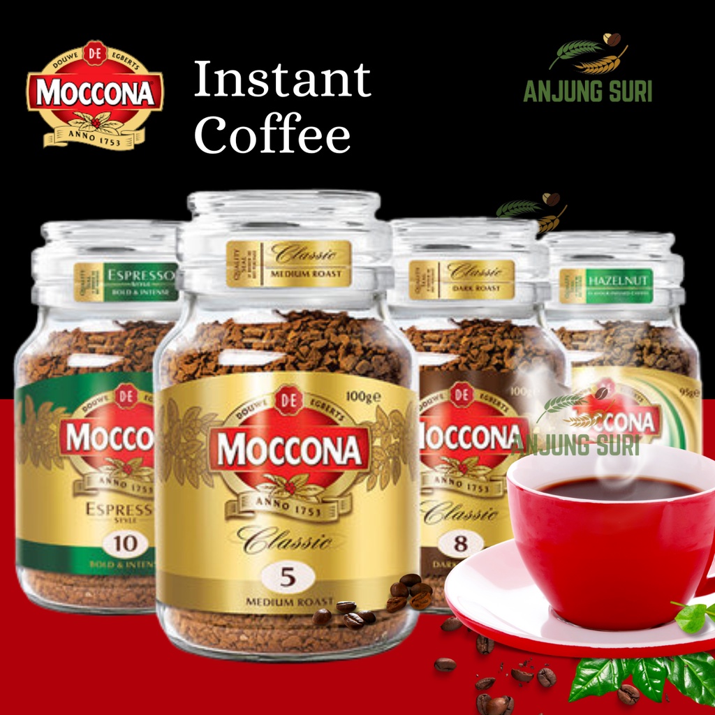 Moccona Freeze Dried Espresso Coffee Dark Roast Hazelnut Decaf Classic ...