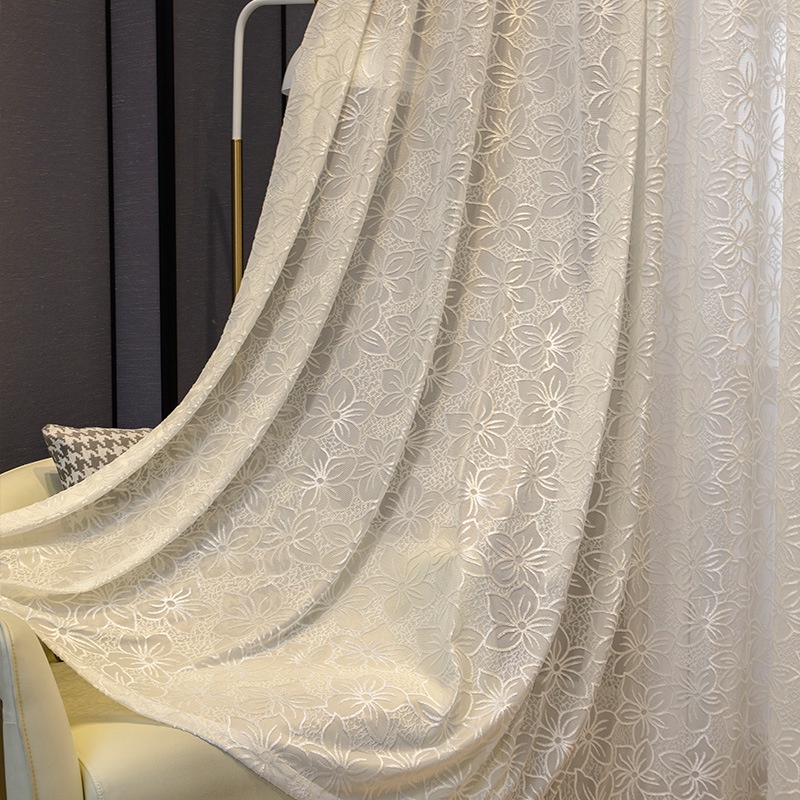 Cherry Blossom Embossed White Sheer Curtains For Living Room Voile ...