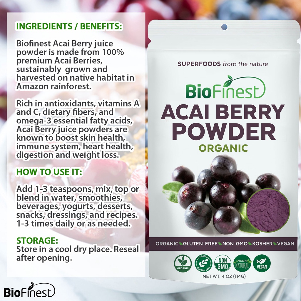 Biofinest Acai Berry Juice Powder - Organic Freeze Dried Superfood ...