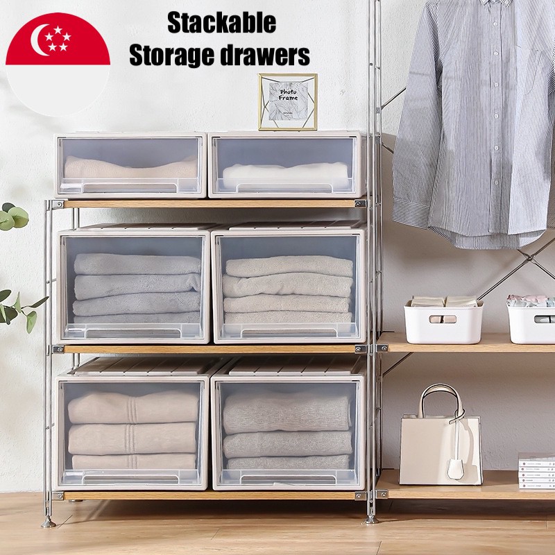 [SG SELLER] Stackable chest storage drawers minimalist wardrobe clothes ...