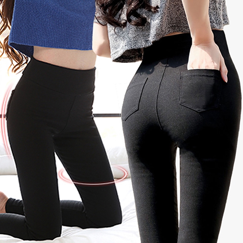 Small Small Black Pants Elastic Pants Leggings All-Match Slim-Fit Slim ...