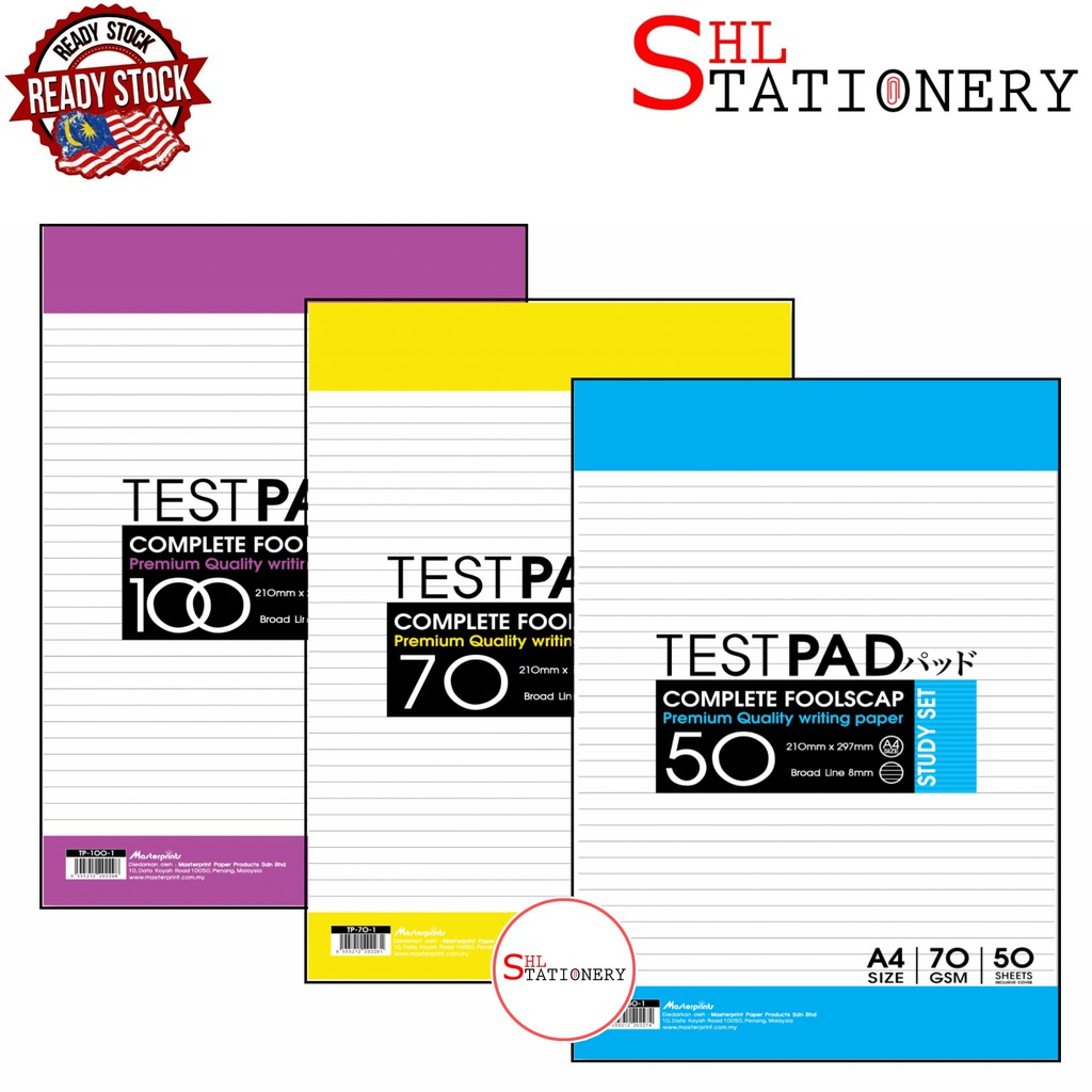 MASTER PRINT A4 Test Pad Exam Pad 70gsm 50 / 70 / 100 Sheets Premium ...
