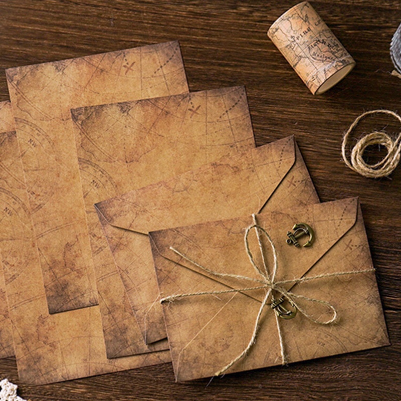 2 Pcs Romantic Kraft Envelope Letter Paper Set Vintage Letterhead with ...