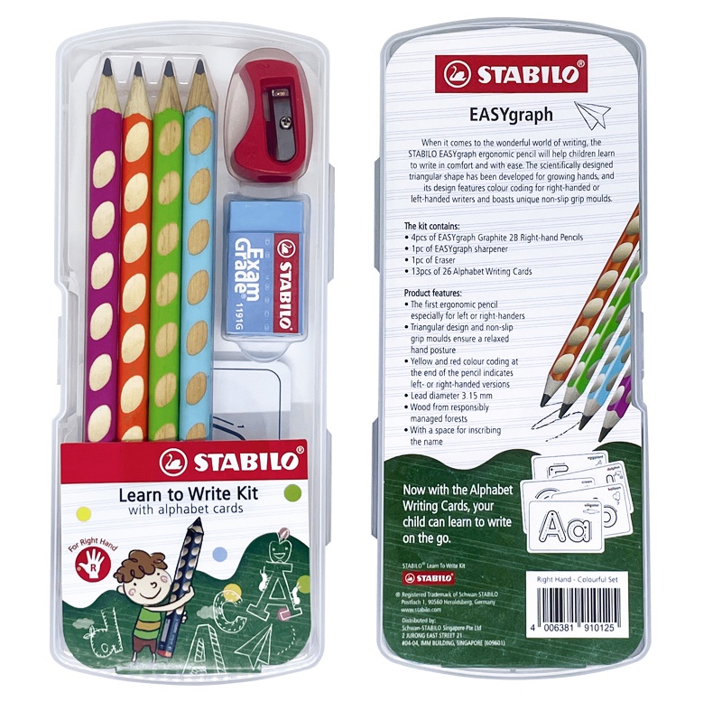STABILO EASYgraph Handwriting Jumbo-sized Ergonomic 2B Wooden Pencil Kit Set [FOR KIDS LEARNING ...
