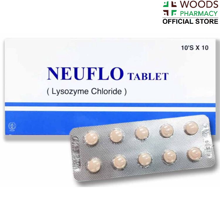 Neuflo Tablets 100s - Contains Lysozyme Chloride (enzyme) 90mg | Shopee ...