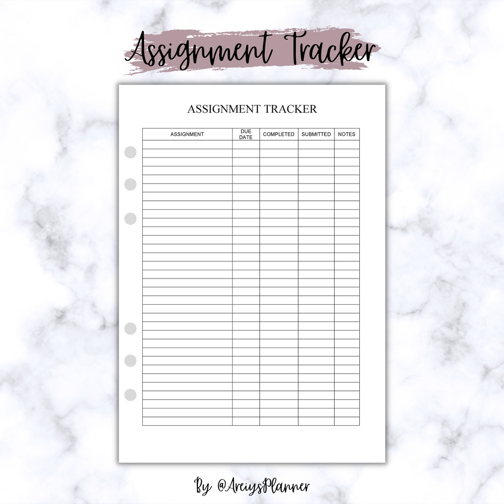 ASSIGNMENT TRACKER 01 | 6 HOLES LOOSE LEAF INSERT PLANNER | A5, A6 ...