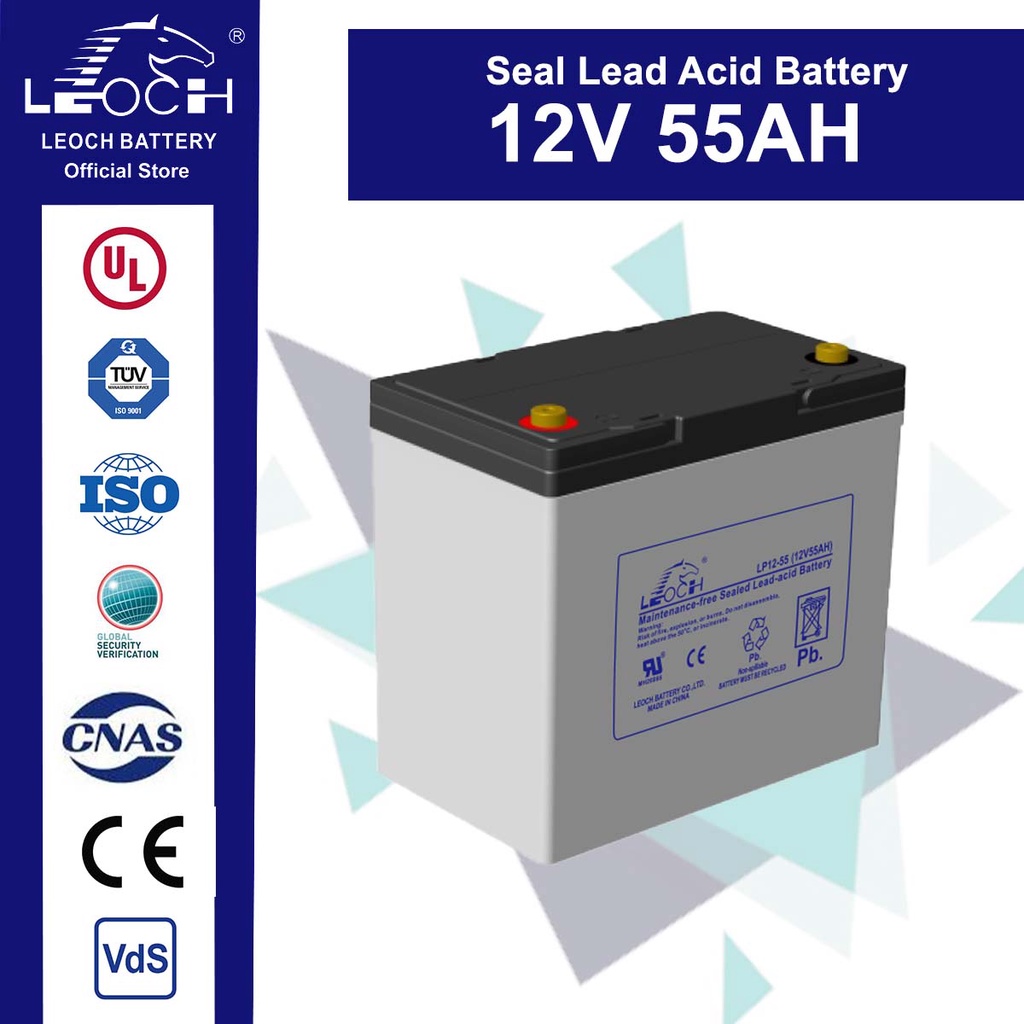 12V 55AH Leoch Sealed Lead Acid Battery LP12-55 for general purpose applications | Shopee Singapore