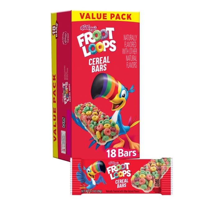 Kelloggs Froot Loops Breakfast Cereal Bars Original 18 Count Ready