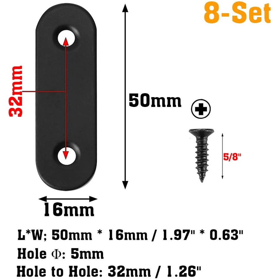 40mm 50mm 60mm 80mm Stainless Steel Black Straight Bracket Flat Brace ...