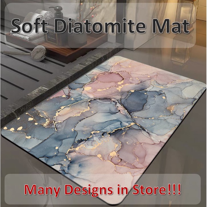 Soft Diatomite Bathroom Mat (600mm x 400mm ) High Absorbent Anti Slip ...