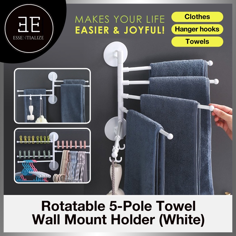 180 Degree Rotate 5/3 Layer Towel Holder Wall Mounted Rack Shelf Self ...