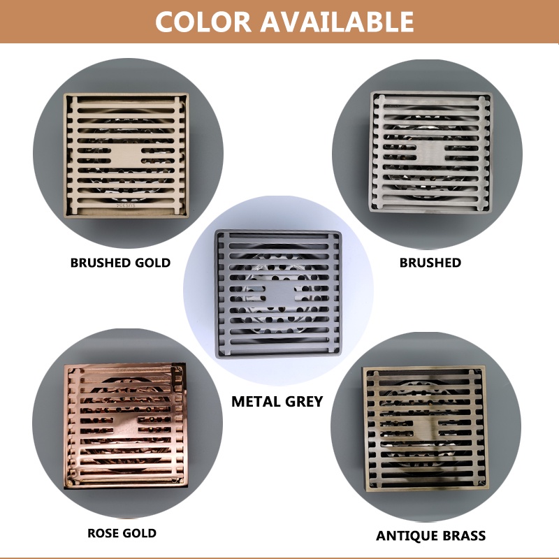 Floor Drain Water Outlet Rose Gold Brushed Grey Bathroom Water flow ...