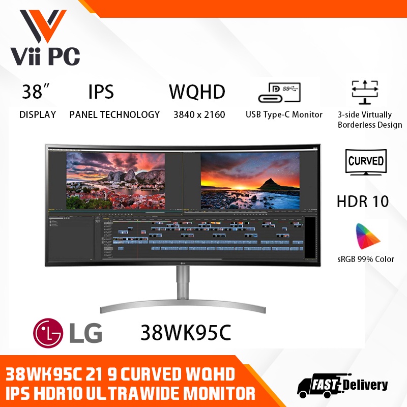 LG 38WK95C 38 Inch 21:9 Curved WQHD IPS HDR10 UltraWide Monitor with ...