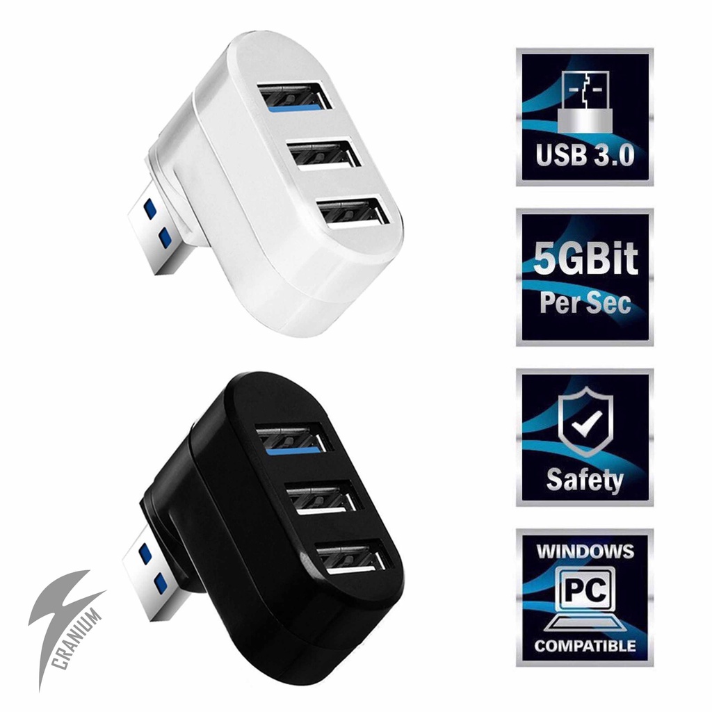 [SHIP FROM SG] USB 3.0 3-Ports Rotatable Hub High Speed Portable Data ...