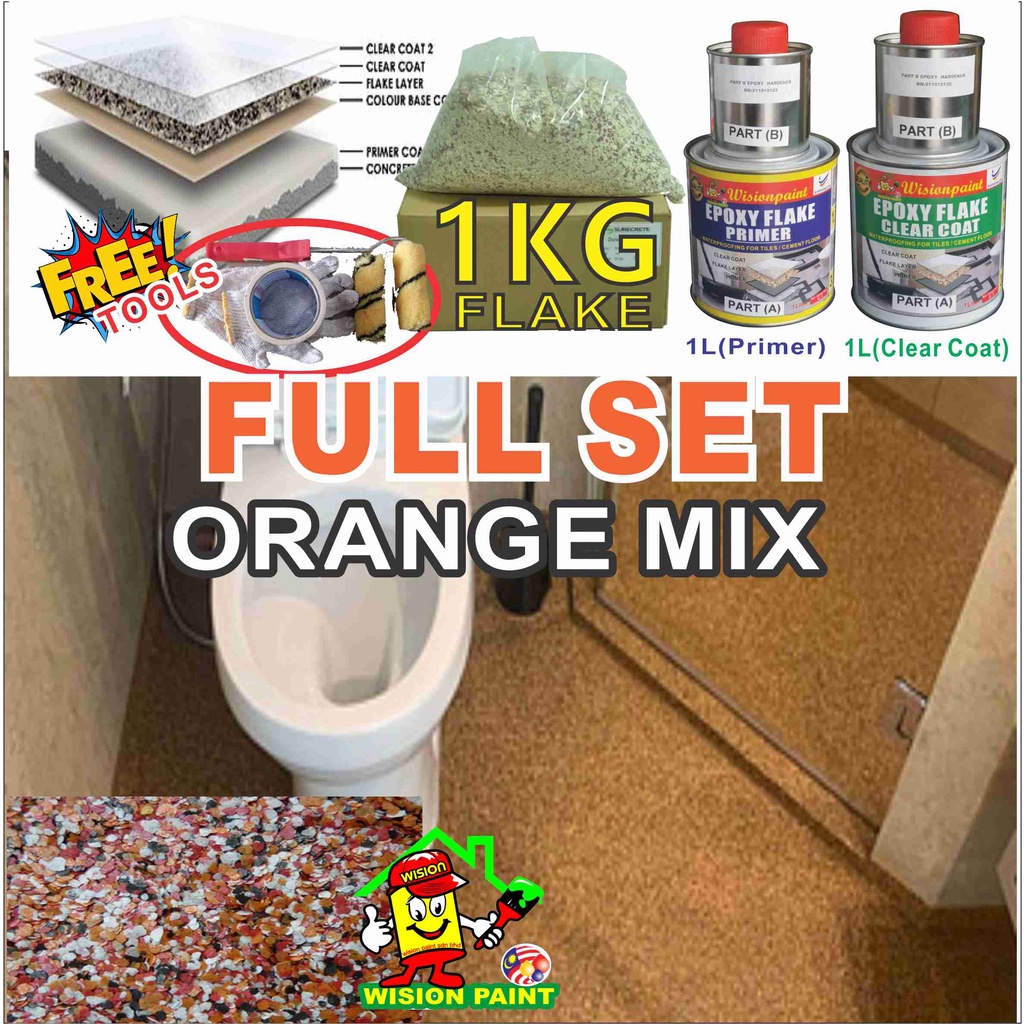 FULL SET Epoxy Colour Flake Coating Toilet Kitchen Floor Tile Leaking ...