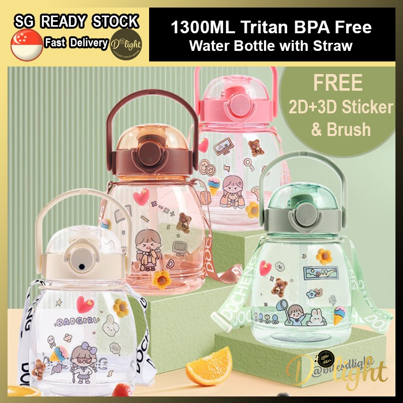 [Free Sticker & Brush] 1300ML Tritan Water Bottle BPA FREE Portable ...