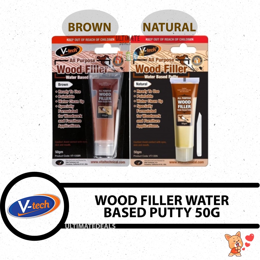 V-TECH All Purpose Wood filler Water Based Putty 50g (Dark Brown/Light ...
