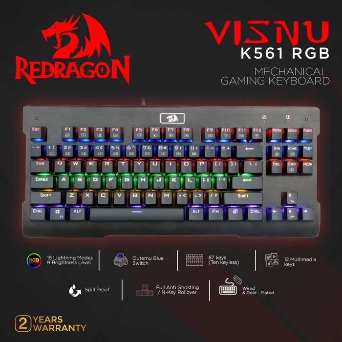 Redragon TKL RGB Waterproof Visnu K561 Mechanical Gaming Keyboard | Shopee Singapore