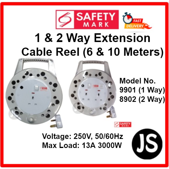 1 & 2 Way Extension Cable Reel (6 & 10 Meters) With Singapore Safety ...