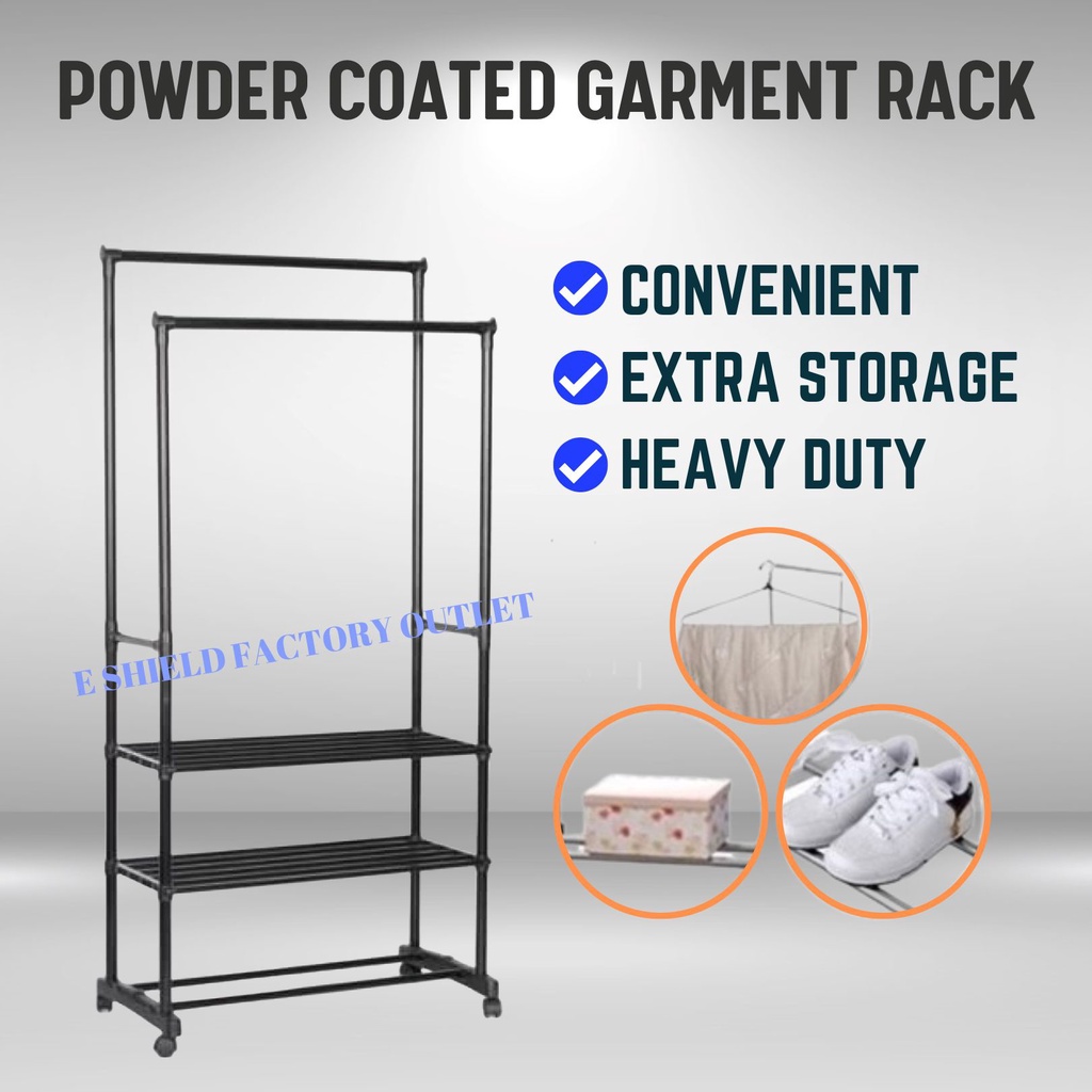 Heavy Duty Double Pole Garment Rack with Wheels / Clothes Rack ...